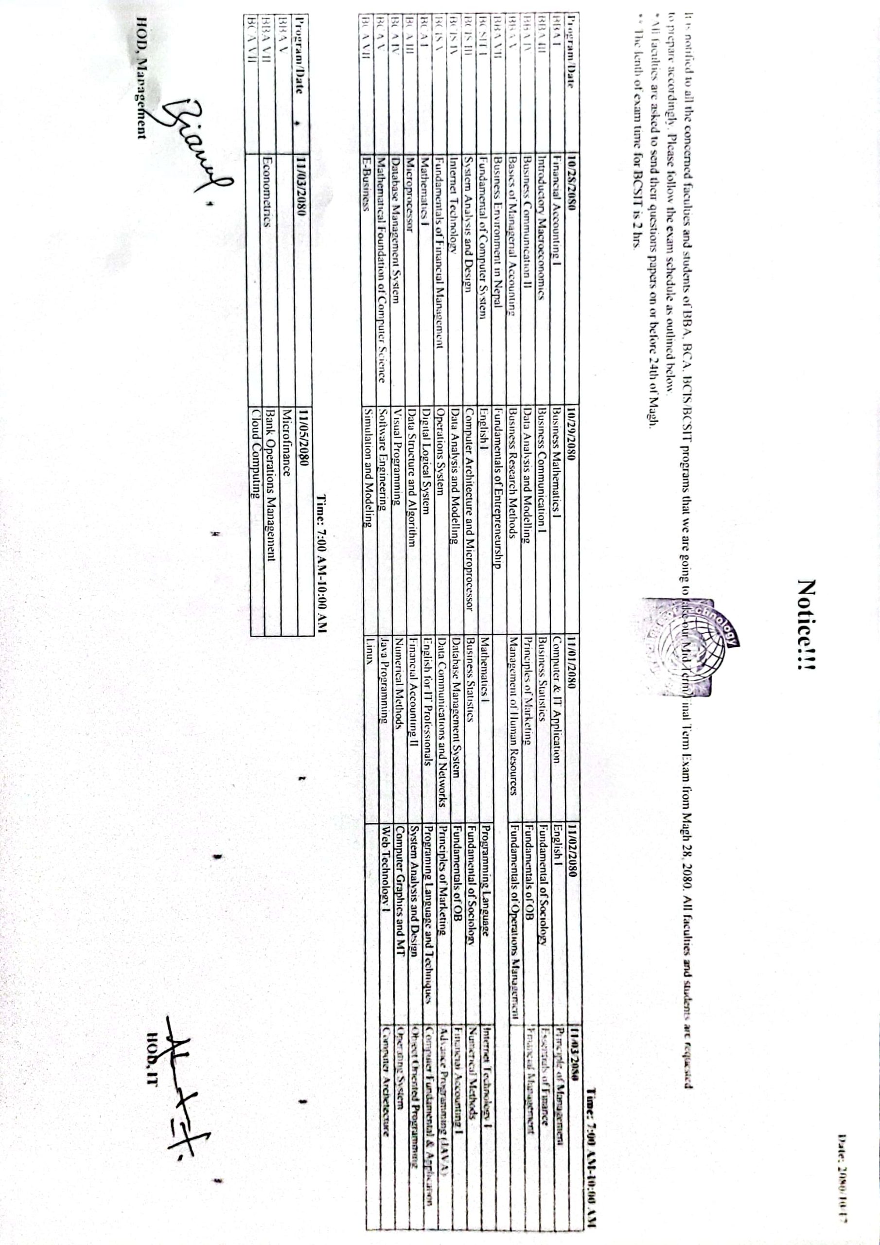 Internal Exam Notice - Crimson College of Technology
