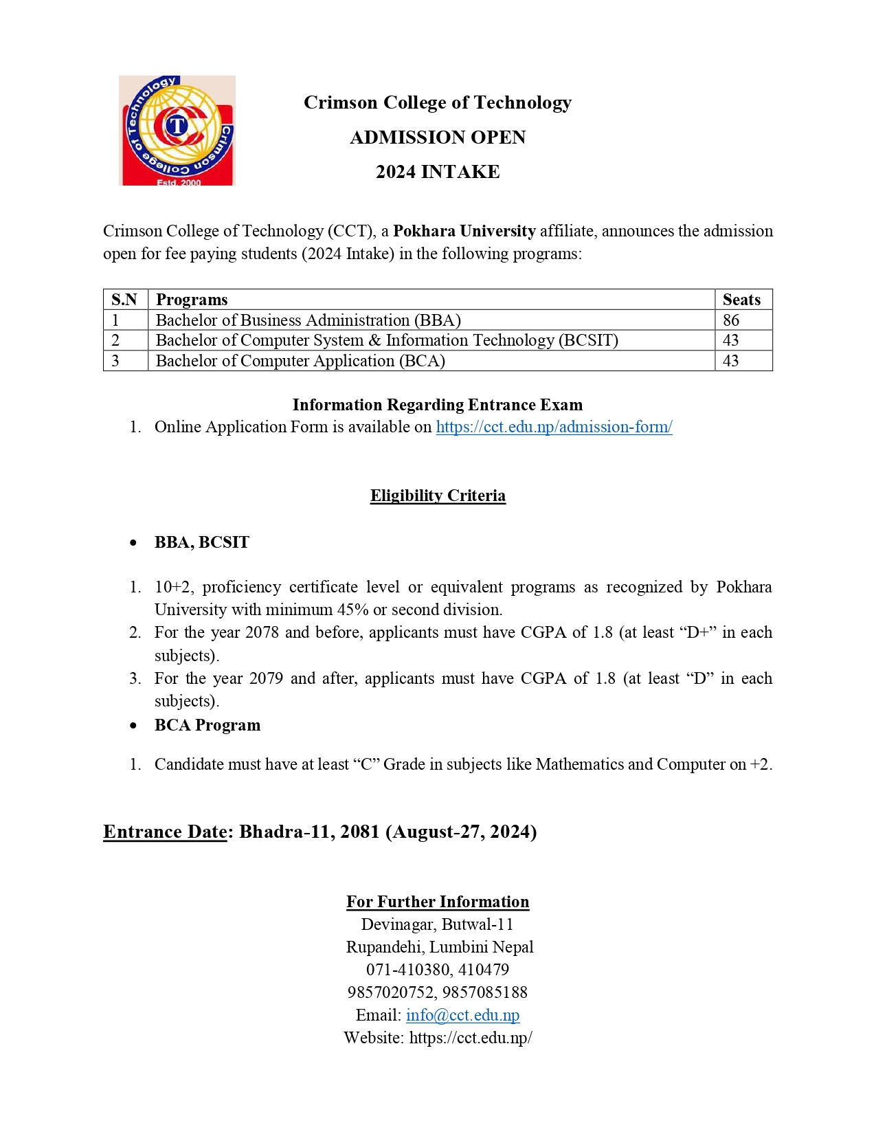 General Notice - Crimson College of Technology